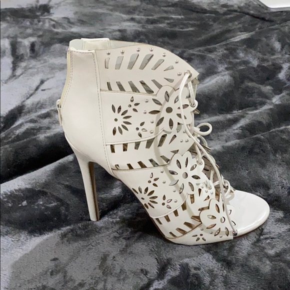 JustFab | Shoes | Just Fab White Lace Up Heels 75 | Poshmark